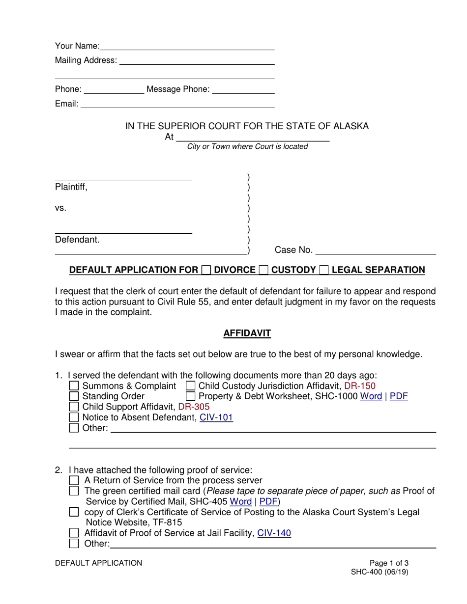 Form SHC-400 - Fill Out, Sign Online and Download Printable PDF, Alaska ...