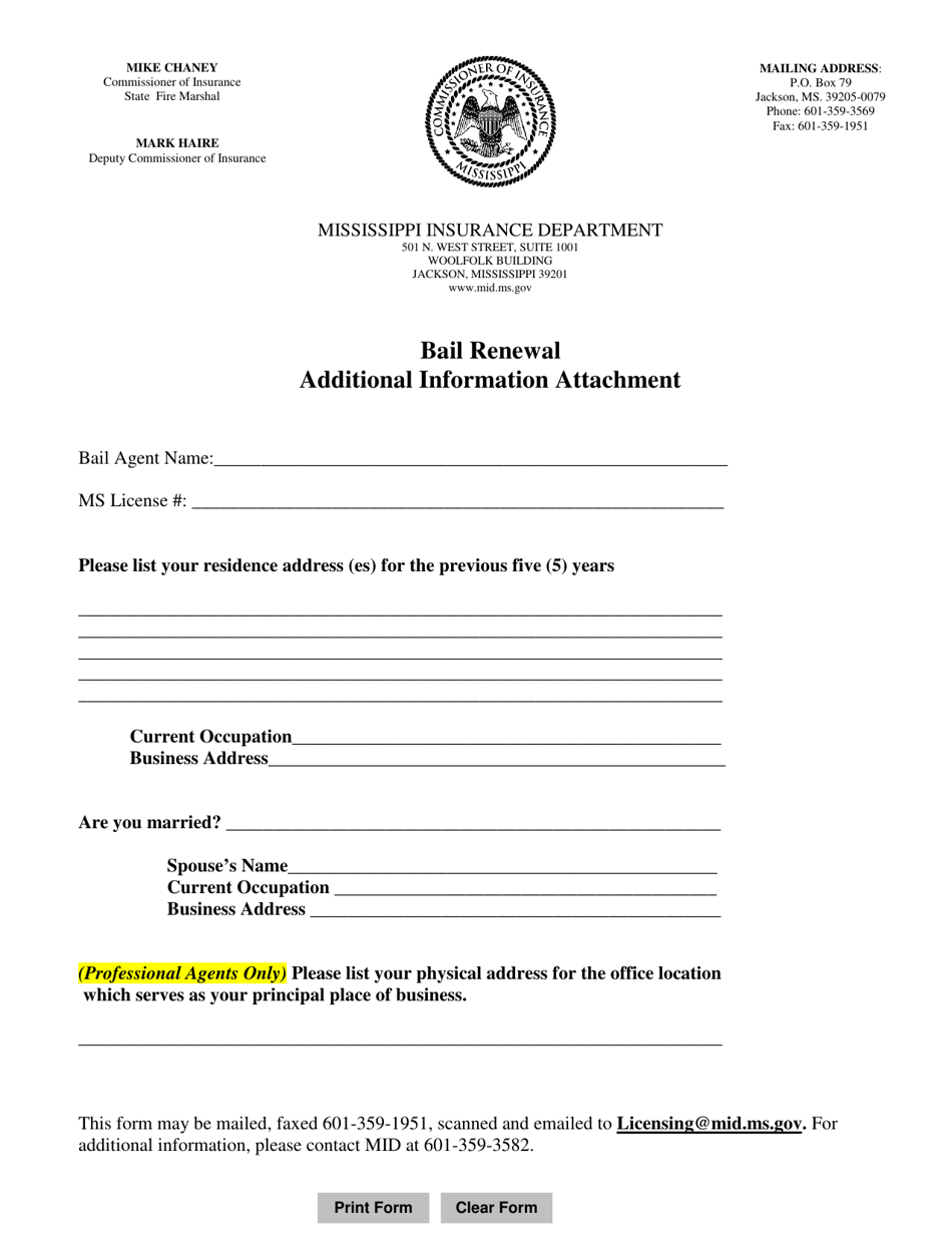 Mississippi Bail Renewal Additional Information Attachment - Fill Out ...