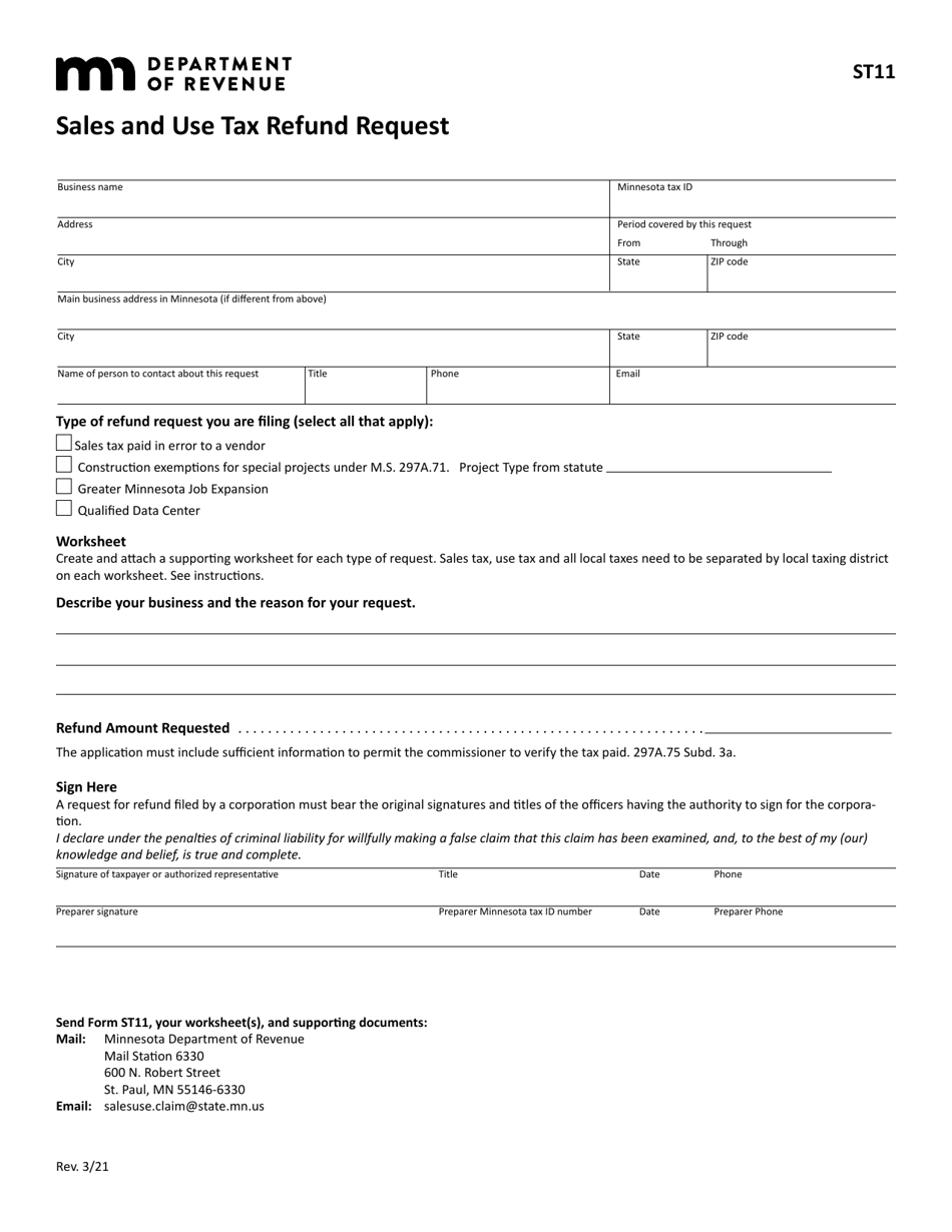 Form ST11 - Fill Out, Sign Online and Download Fillable PDF, Minnesota ...