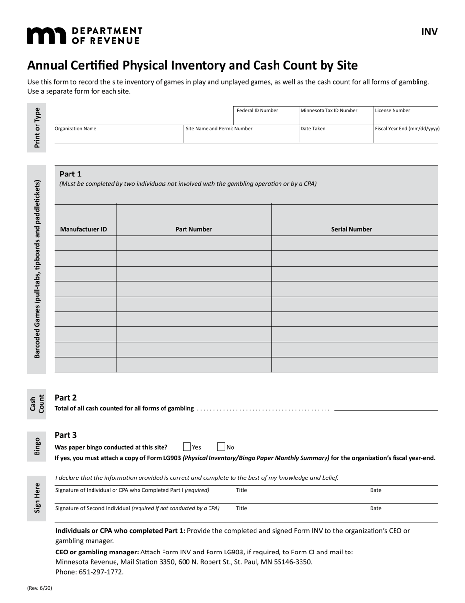 Form INV Download Fillable PDF or Fill Online Annual Certified Physical ...