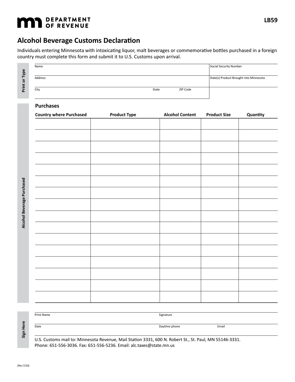 Form LB59 Download Fillable PDF or Fill Online Alcohol Beverage Customs ...