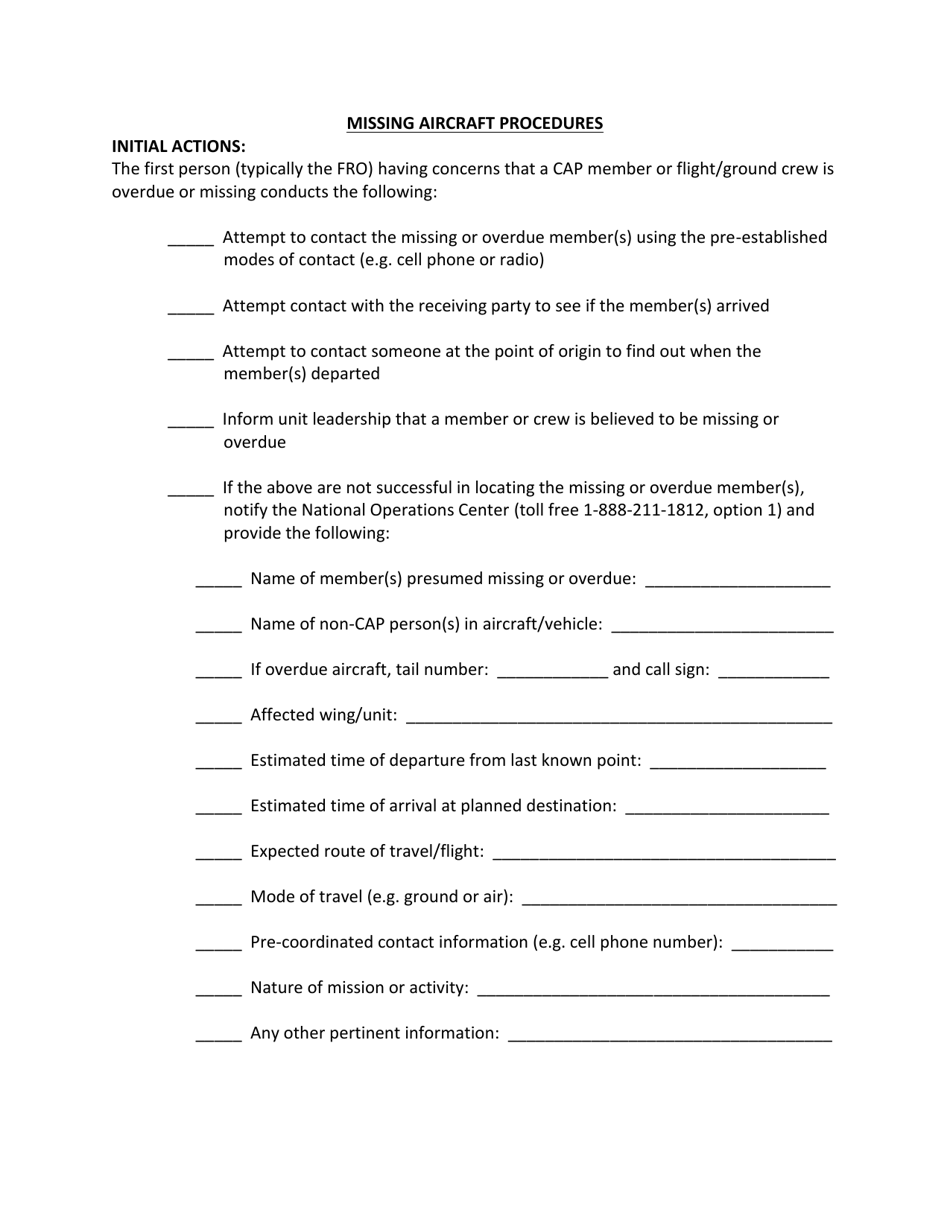 Missing Aircraft Procedures - Fill Out, Sign Online and Download PDF ...