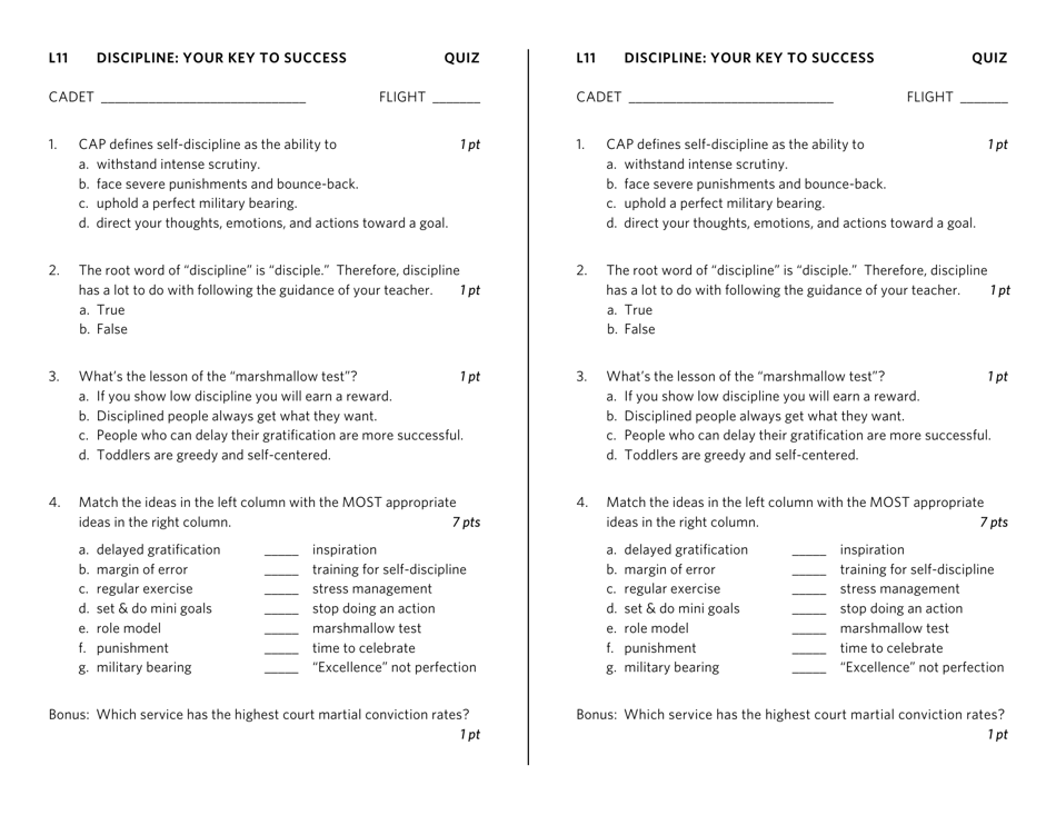 Discipline: Your Key to Success Quiz & Key - Fill Out, Sign Online and ...