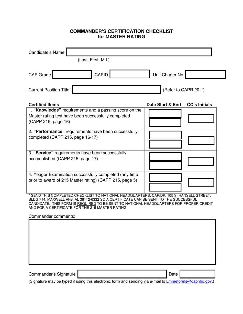Commander's Certification Checklist for Master Rating - Fill Out, Sign ...