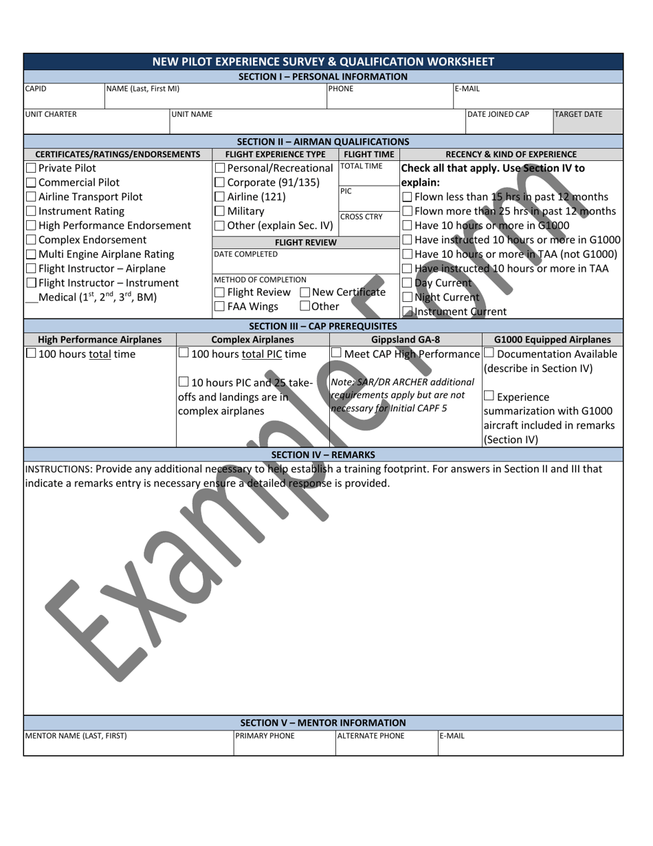 New Pilot Experience Survey & Qualification Worksheet - Example - Fill ...