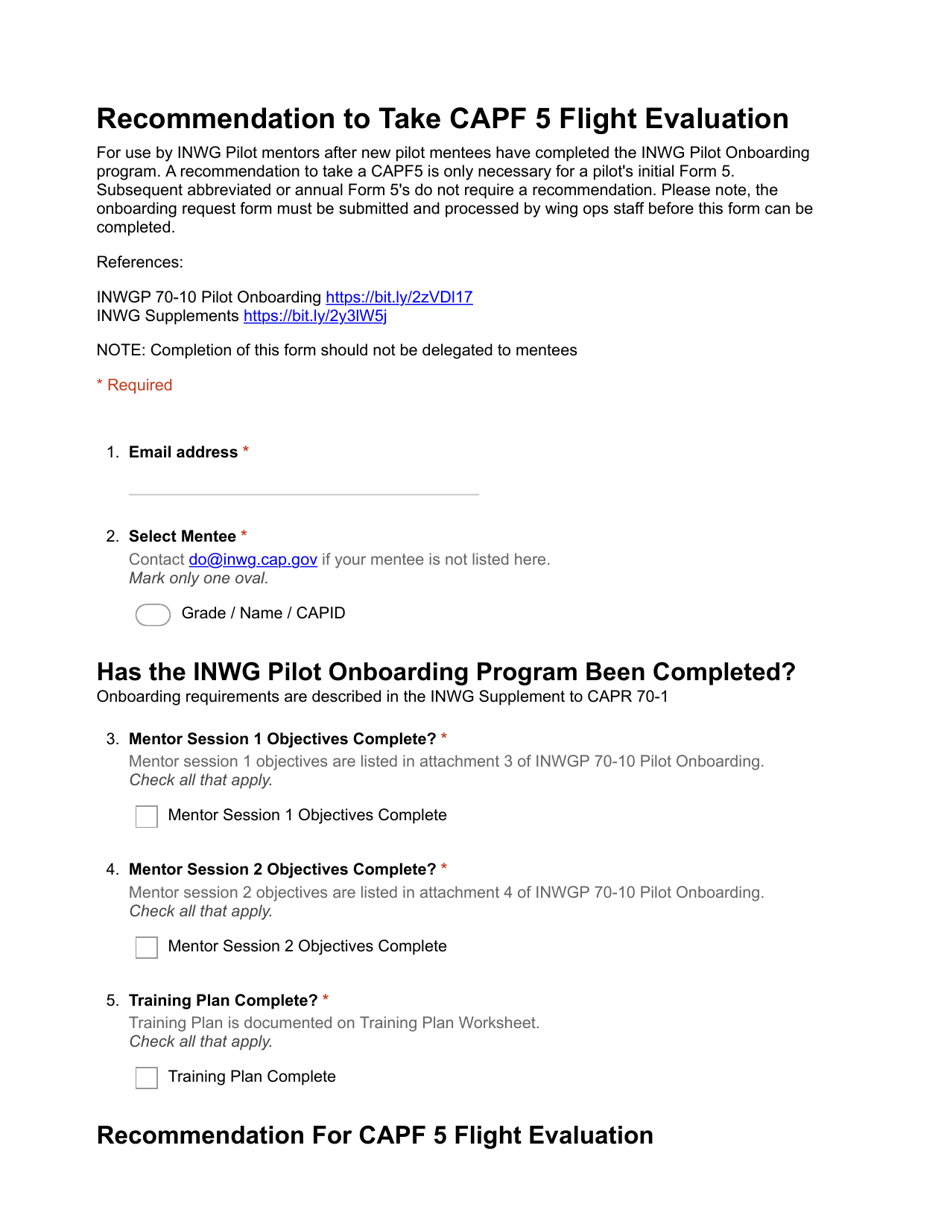 Recommendation to Take Capf 5 Flight Evaluation - Fill Out, Sign Online ...
