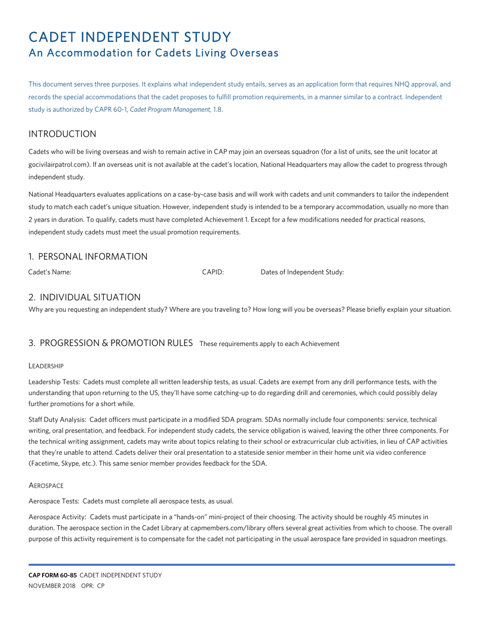 CAP Form 60-85 - Fill Out, Sign Online and Download Printable PDF ...