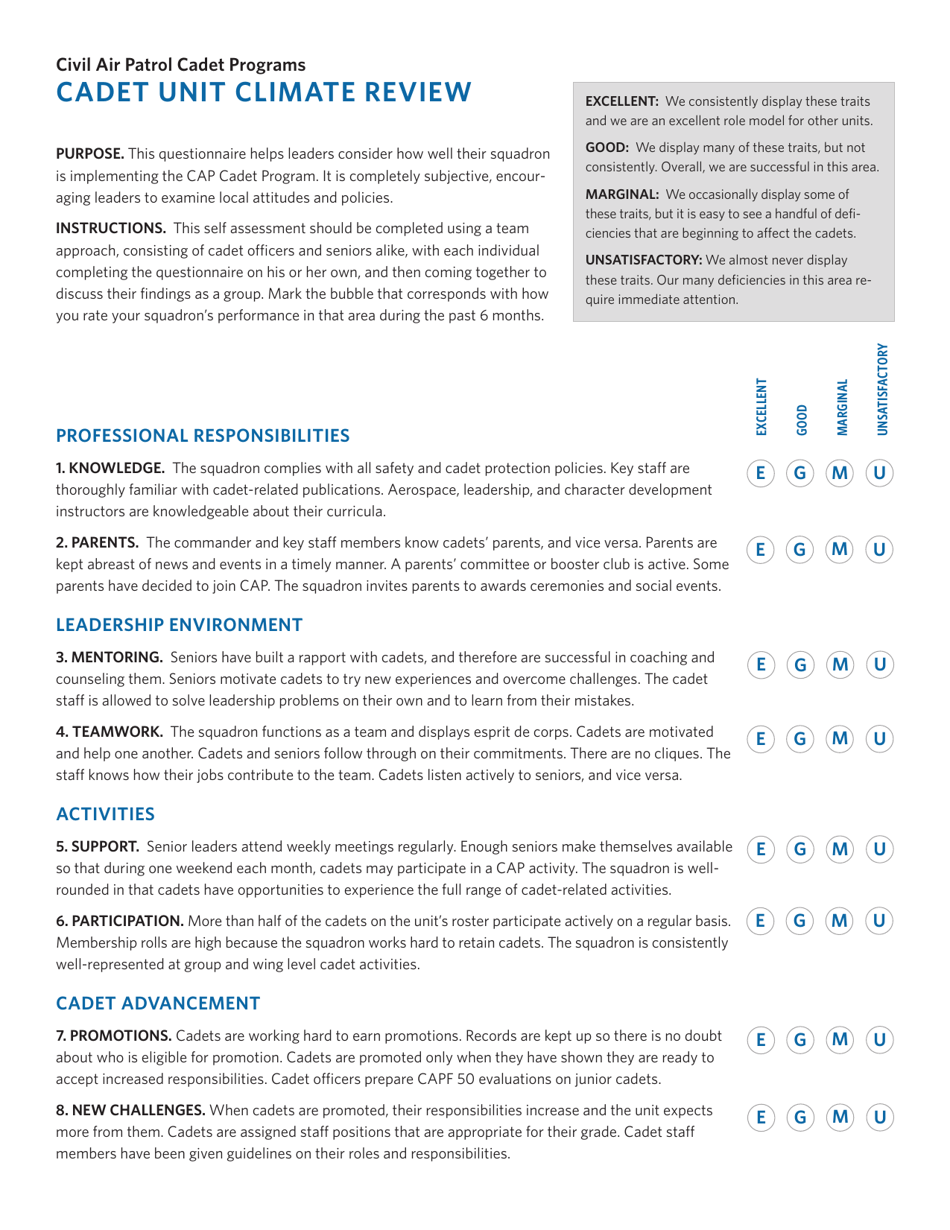 Cadet Unit Climate Review - Fill Out, Sign Online and Download PDF | Templateroller