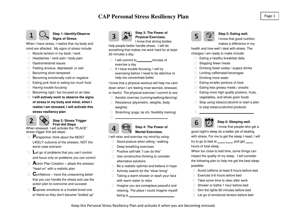 CAP Personal Stress Resiliency Plan - Fill Out, Sign Online and ...