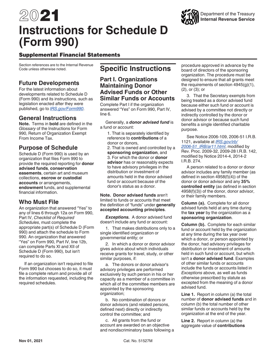 Download Instructions for IRS Form 990 Schedule D Supplemental ...