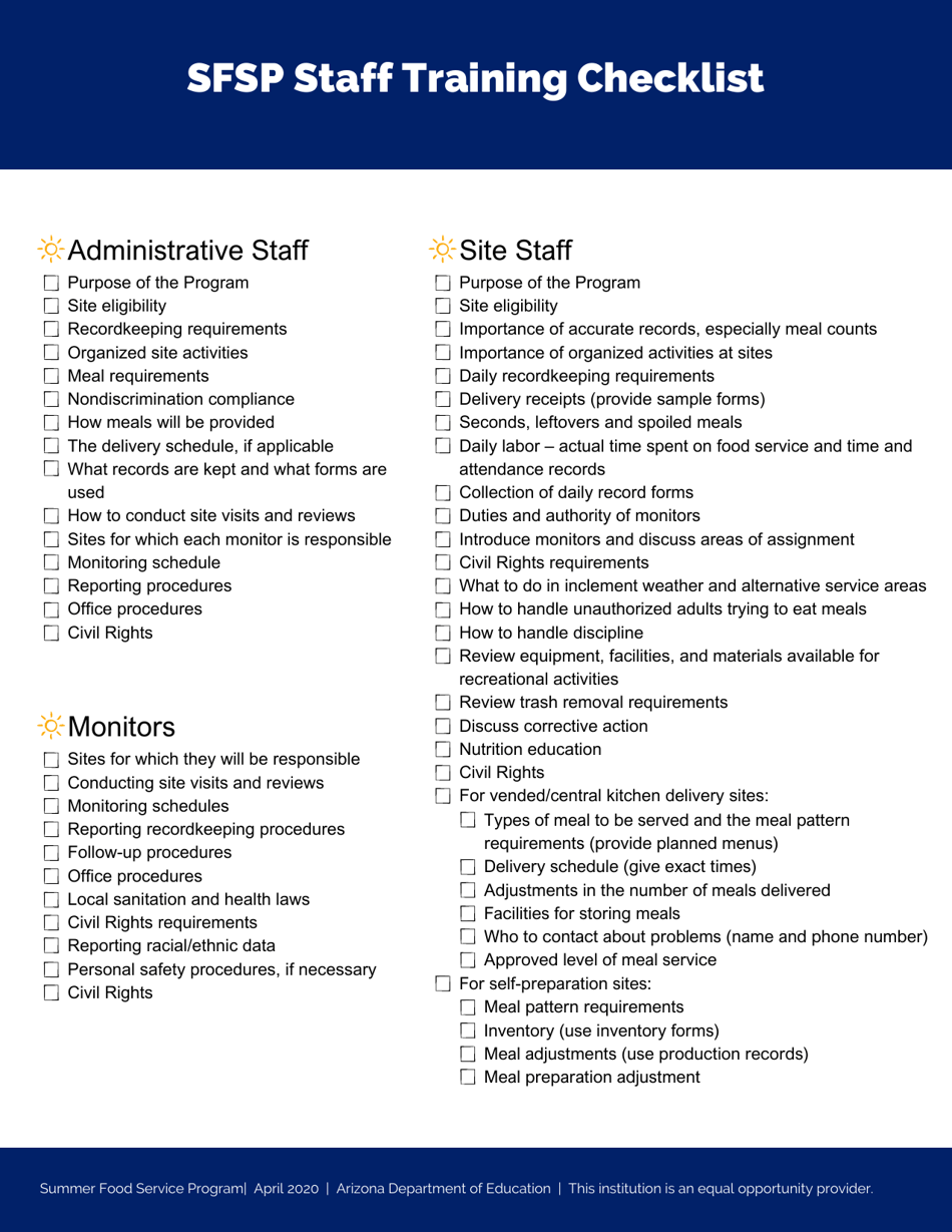 Arizona Sfsp Staff Training Checklist - Fill Out, Sign Online and ...