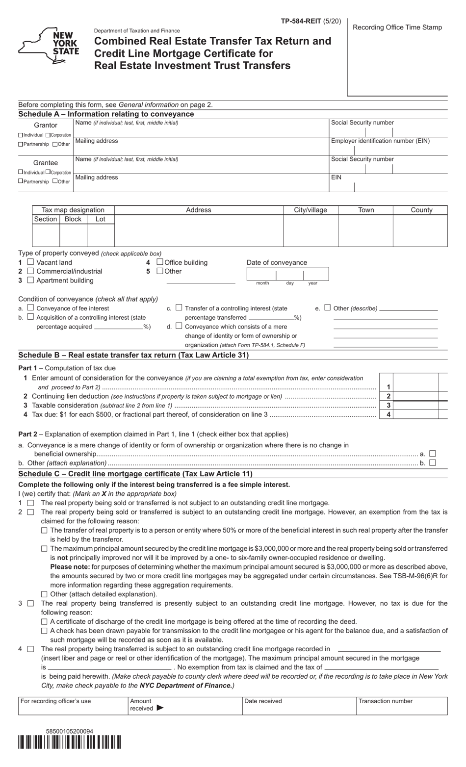 Form TP-584-REIT - Fill Out, Sign Online and Download Printable PDF ...