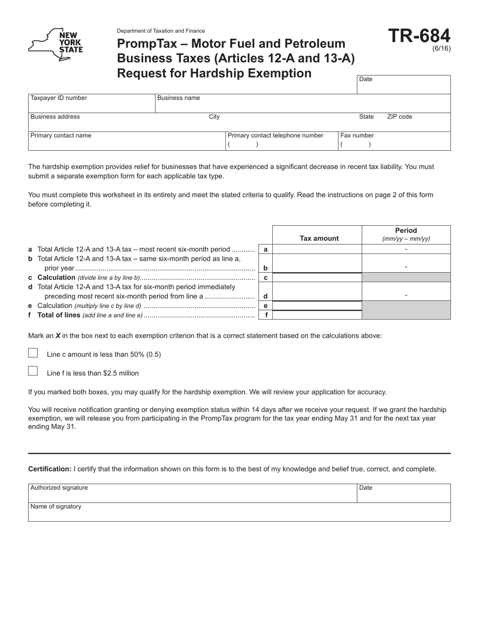 Form TR-684 - Fill Out, Sign Online and Download Fillable PDF, New York ...