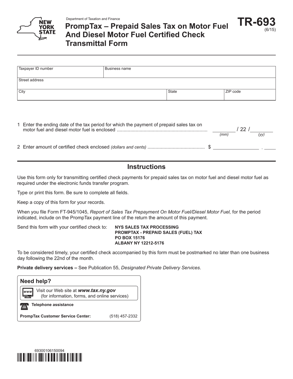 Form TR-693 - Fill Out, Sign Online and Download Fillable PDF, New York ...