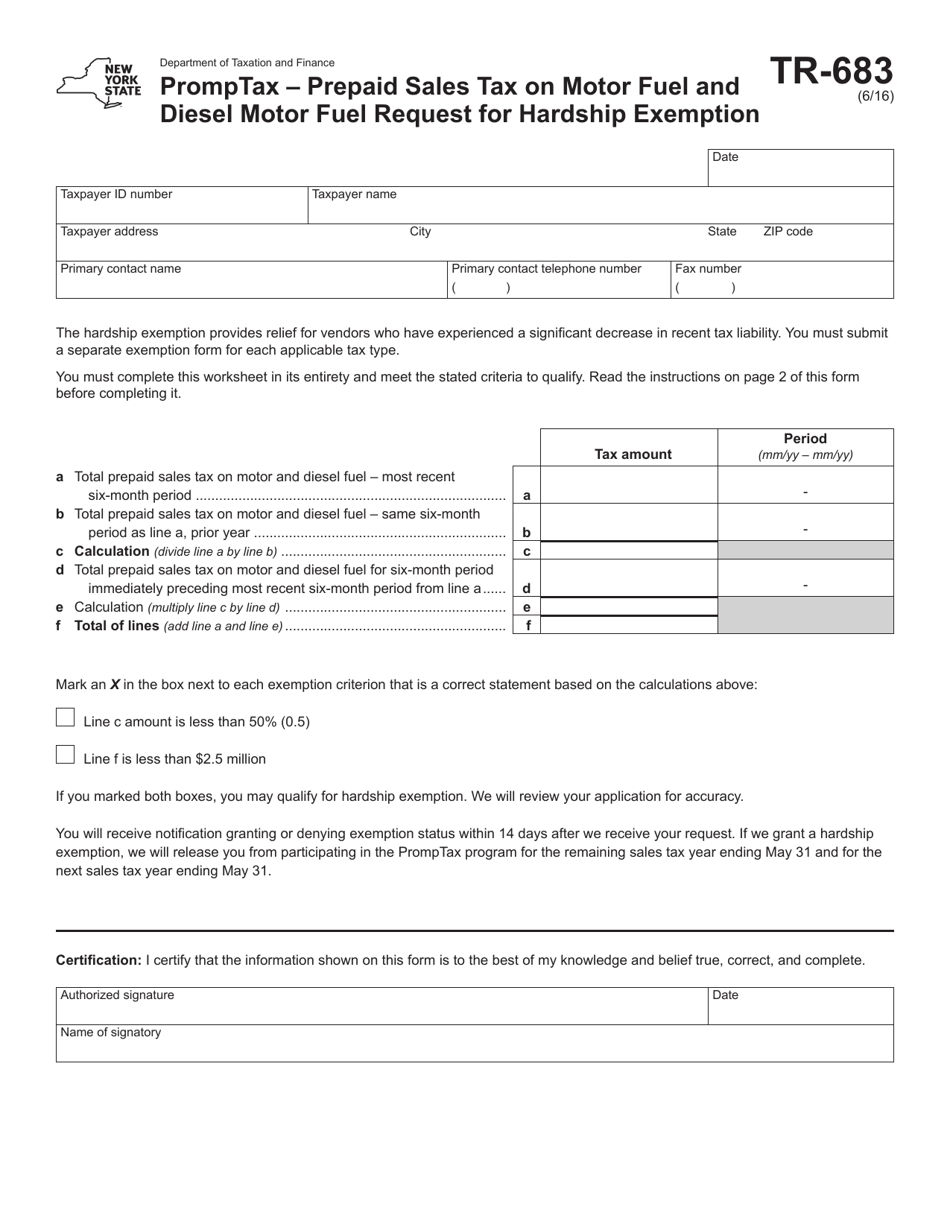 Form TR-683 - Fill Out, Sign Online and Download Fillable PDF, New York ...