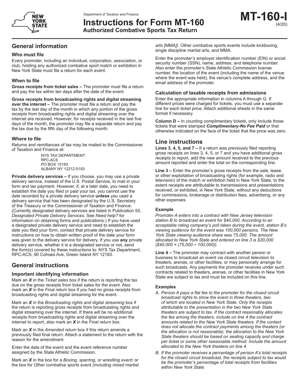 Download Instructions for Form MT-160 Authorized Combative Sports Tax ...