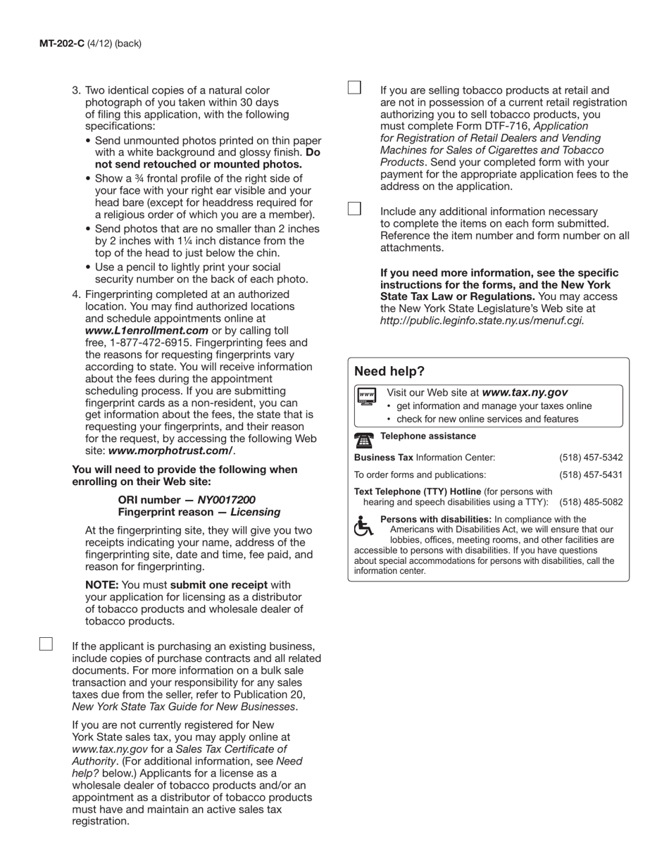 Form MT-202-C - Fill Out, Sign Online and Download Printable PDF, New ...