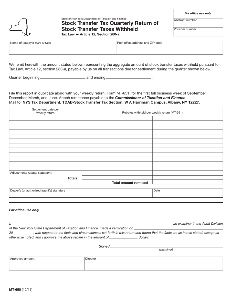 Form MT-650 - Fill Out, Sign Online and Download Printable PDF, New ...