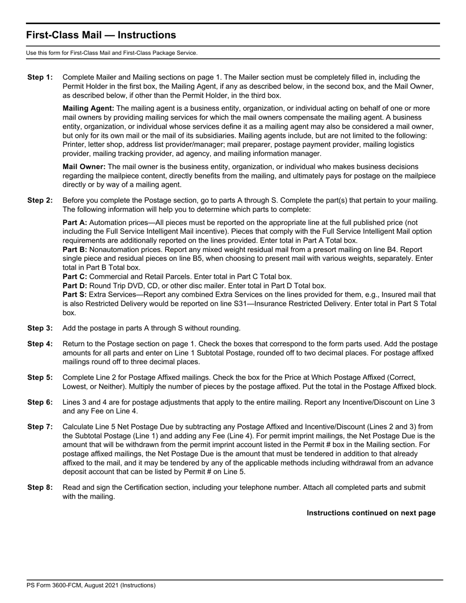 PS Form 3600 FCM Download Printable PDF Or Fill Online Postage