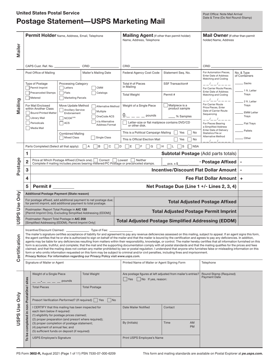 PS Form 3602 R Download Printable PDF Or Fill Online Postage Statement PS Form 3602 R Download Printable PDF Or Fill Online Postage Statement