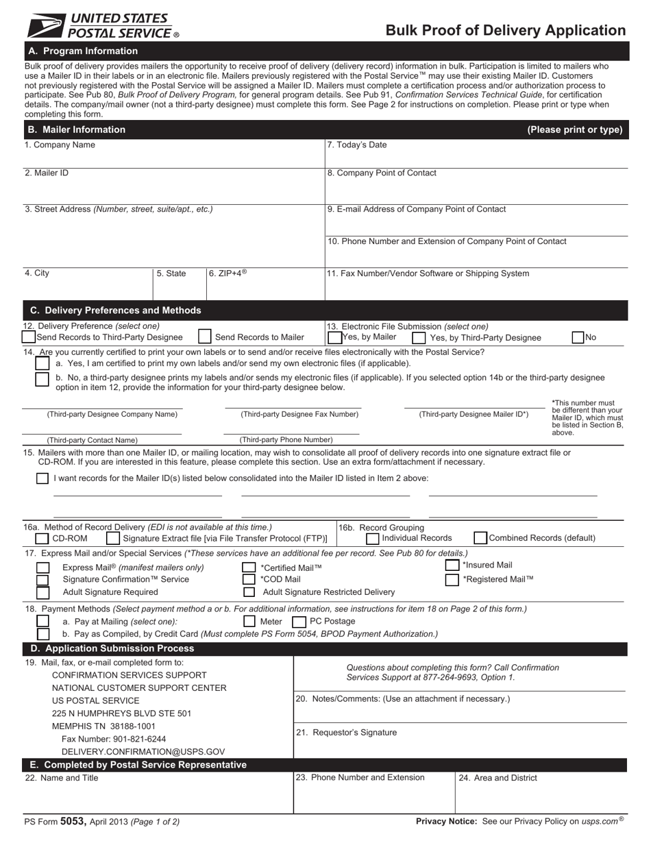 PS Form 5053 - Fill Out, Sign Online and Download Fillable PDF ...