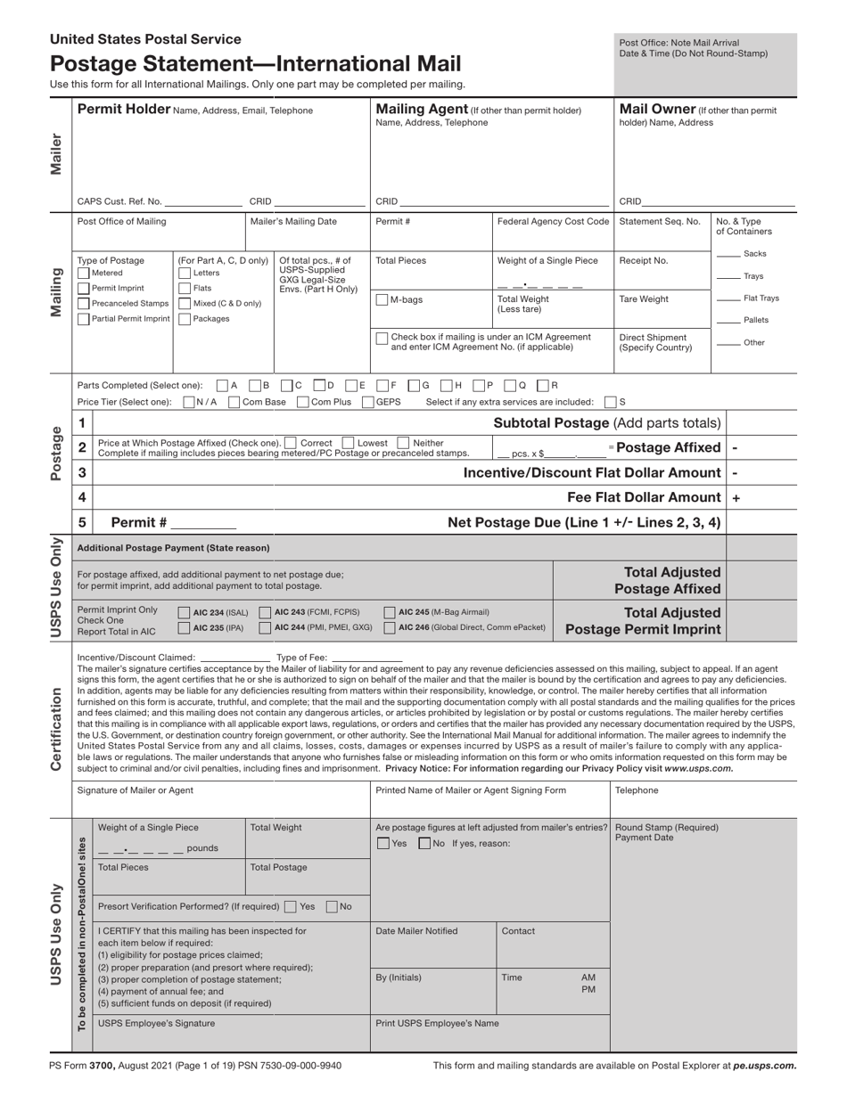 PS Form 3700 - Fill Out, Sign Online and Download Printable PDF ...