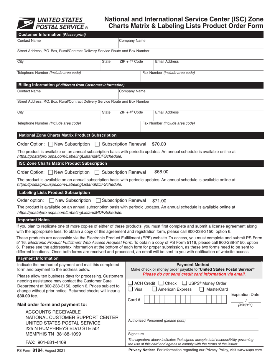 PS Form 8184 - Fill Out, Sign Online and Download Printable PDF ...