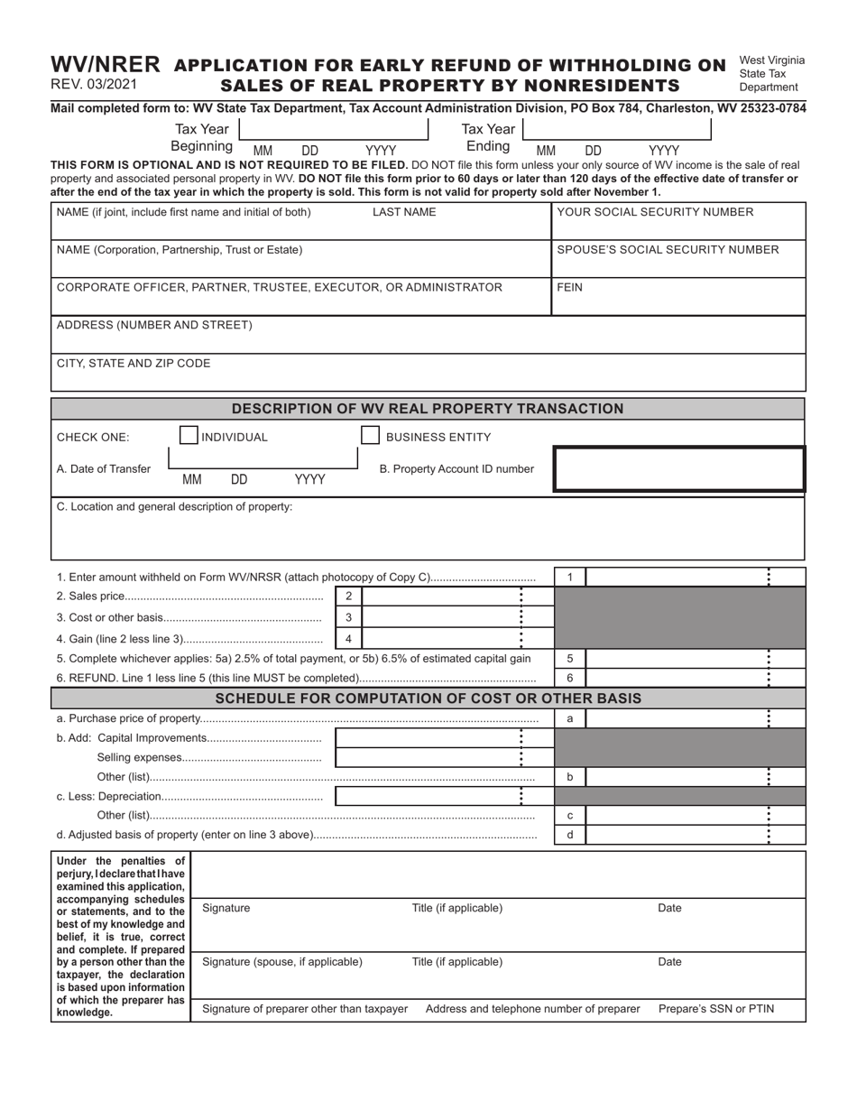 Form WV/NRER - Fill Out, Sign Online and Download Printable PDF, West ...