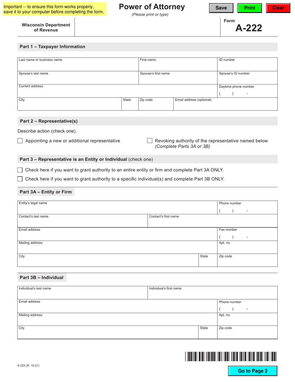Form A-222 Download Fillable PDF or Fill Online Power of Attorney ...