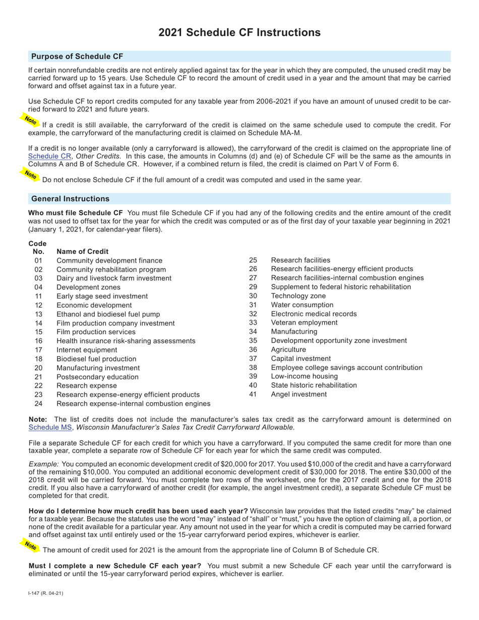 Download Instructions for Form I-147 Schedule CF Carryforward of Unused ...