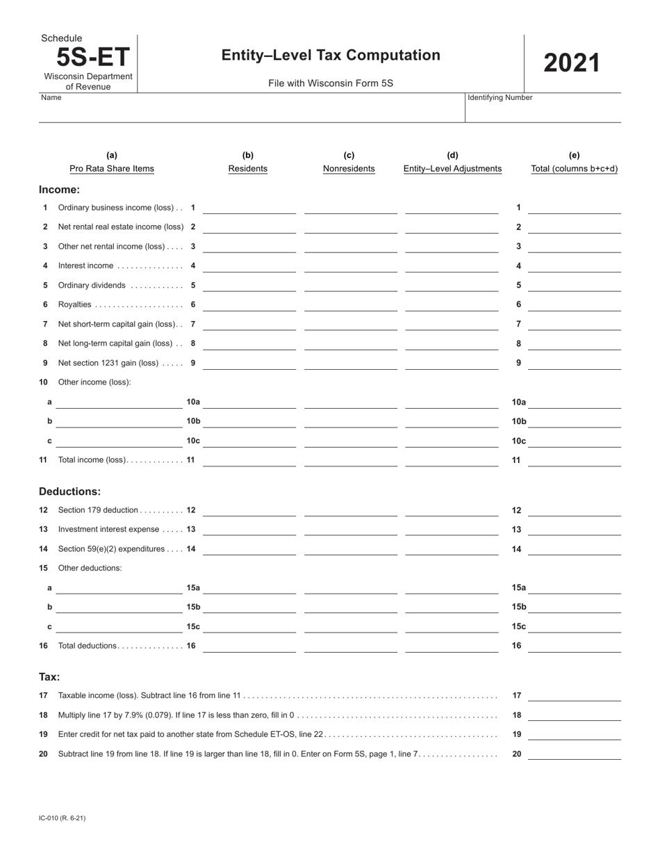 Form IC-010 Schedule 5S-ET - 2021 - Fill Out, Sign Online and Download ...