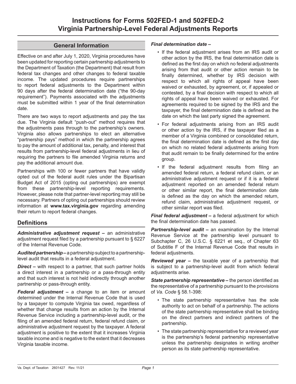 Download Instructions for Form 502FED-1, 502FED-2 PDF | Templateroller
