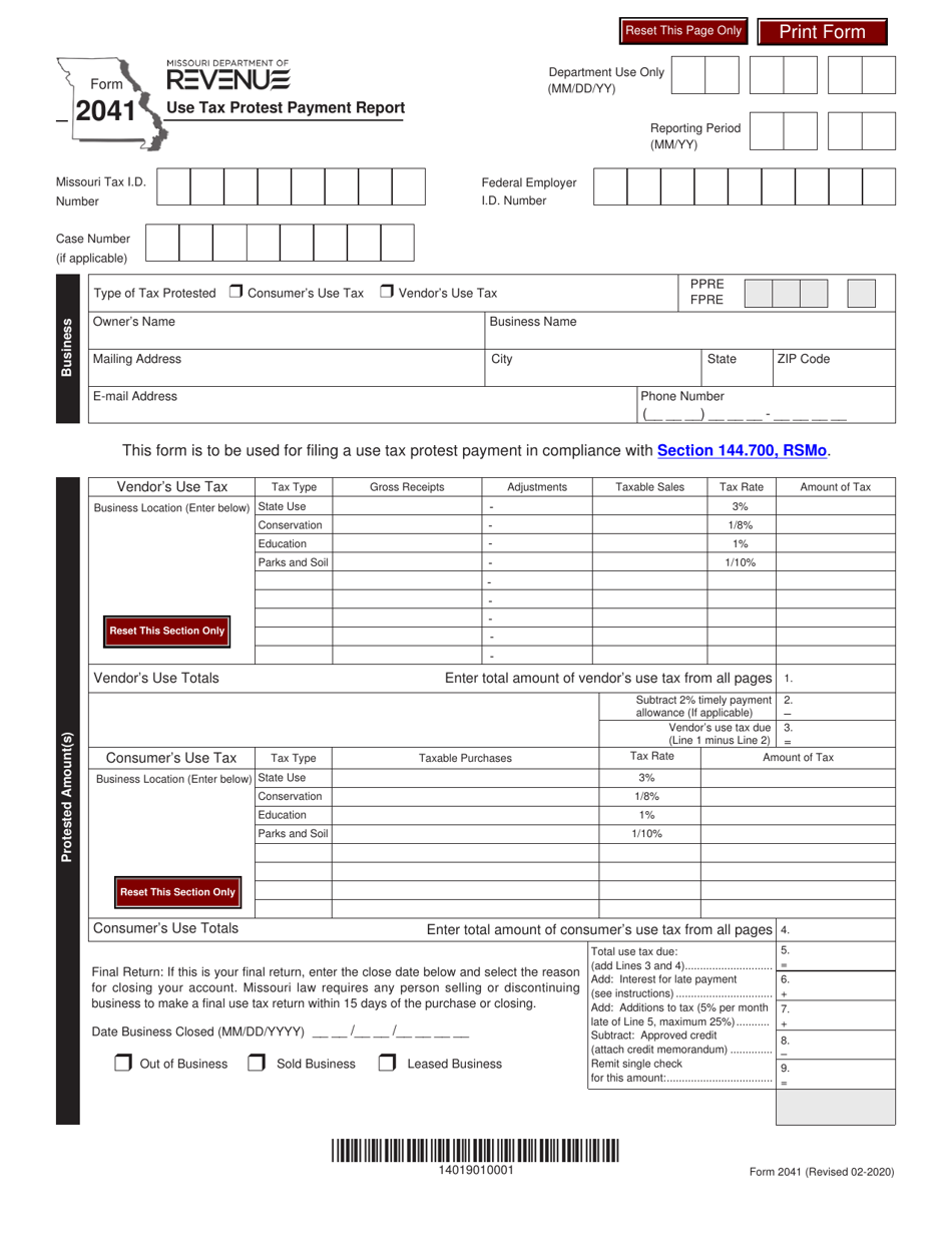 Form 2041 - Fill Out, Sign Online and Download Fillable PDF, Missouri ...