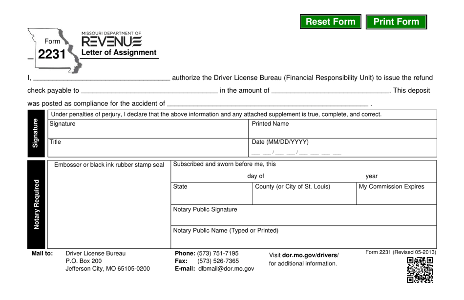 Form 2231 - Fill Out, Sign Online and Download Fillable PDF, Missouri ...