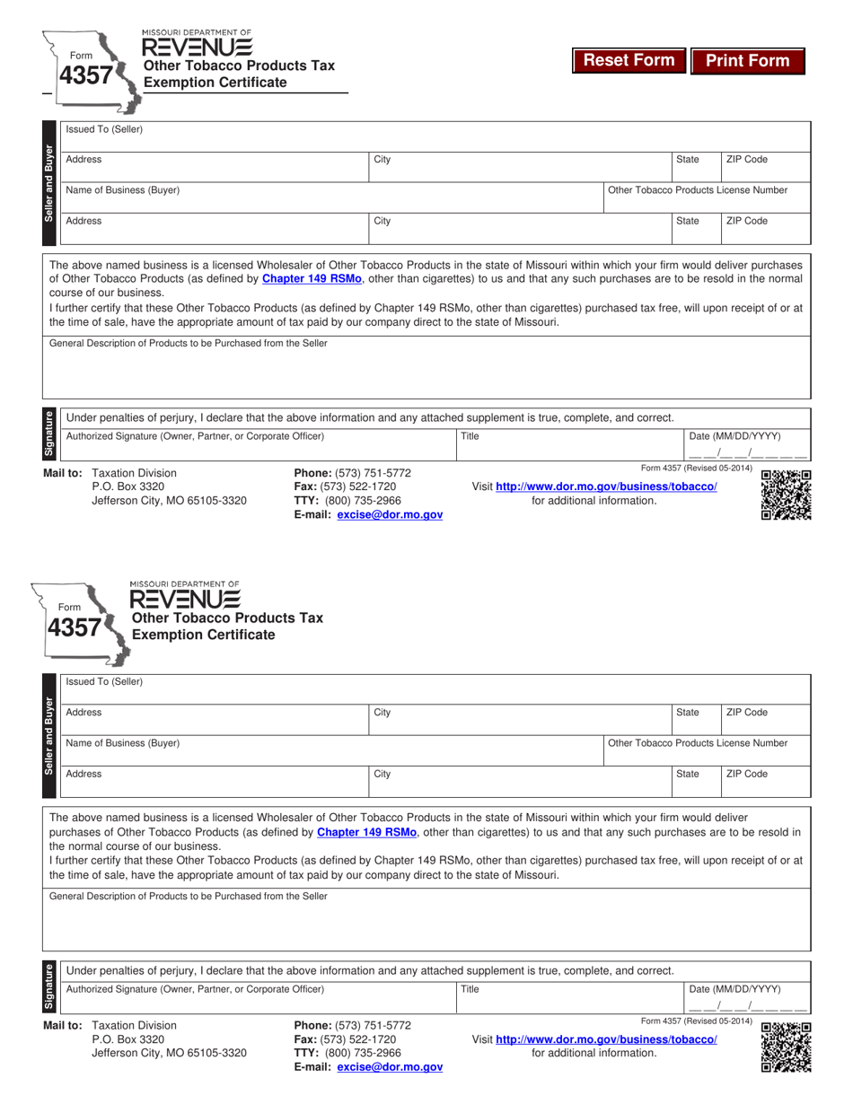 Form 4357 - Fill Out, Sign Online and Download Fillable PDF, Missouri ...