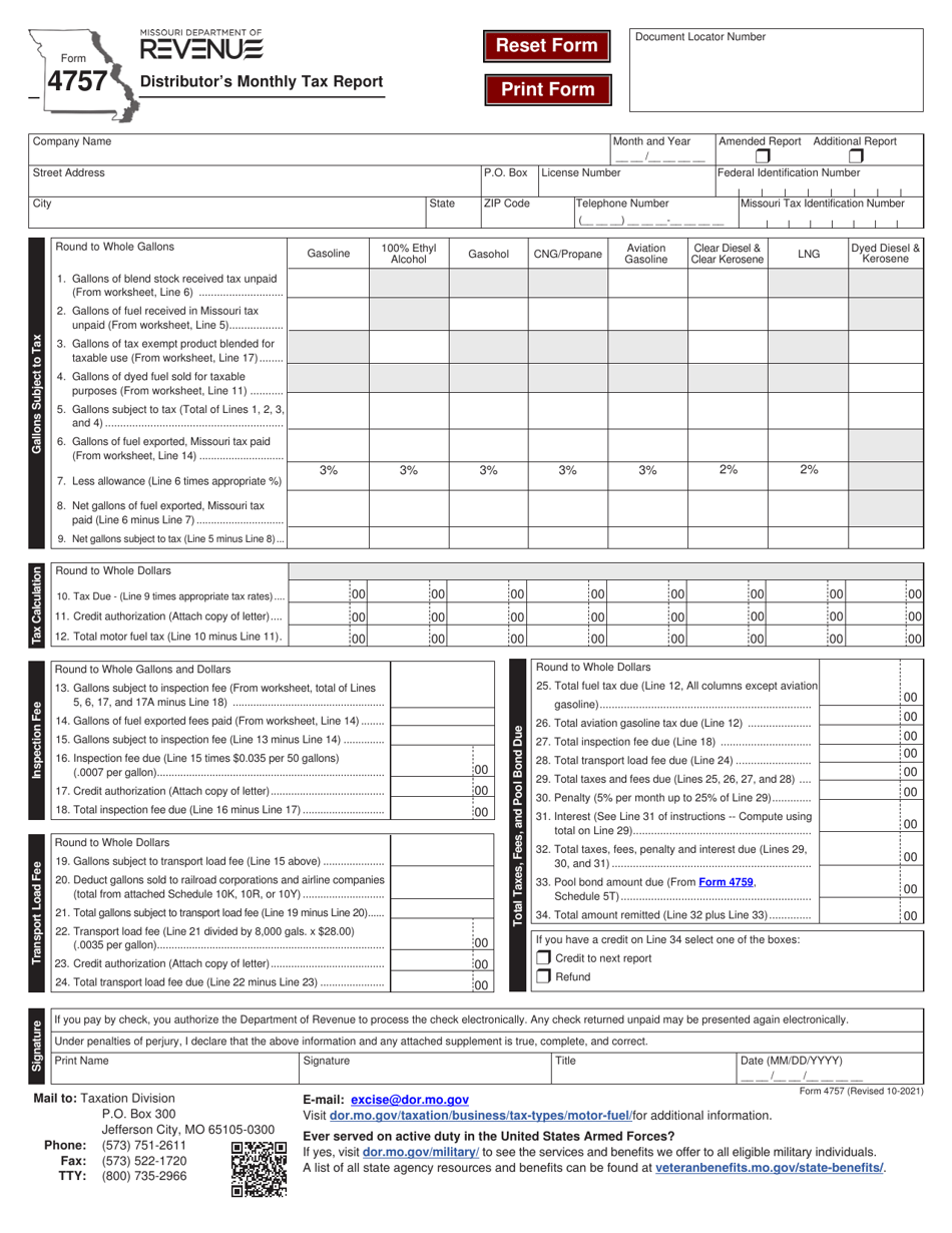 Form 4757 Download Fillable PDF or Fill Online Distributor's Monthly ...