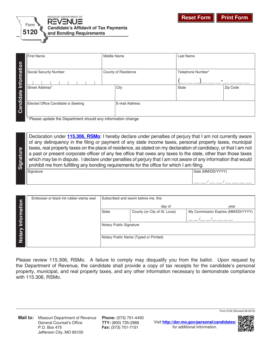 Form 5120 - Fill Out, Sign Online and Download Fillable PDF, Missouri ...