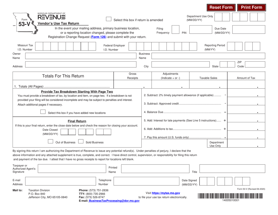 Form 53-V Download Fillable PDF or Fill Online Vendor's Use Tax Return ...