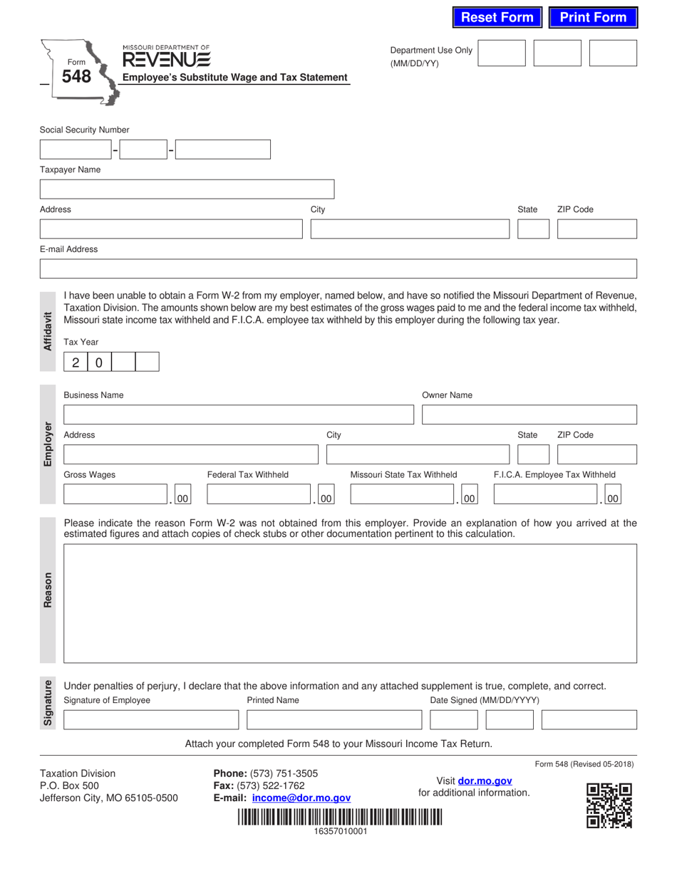 Form 548 - Fill Out, Sign Online and Download Fillable PDF, Missouri ...