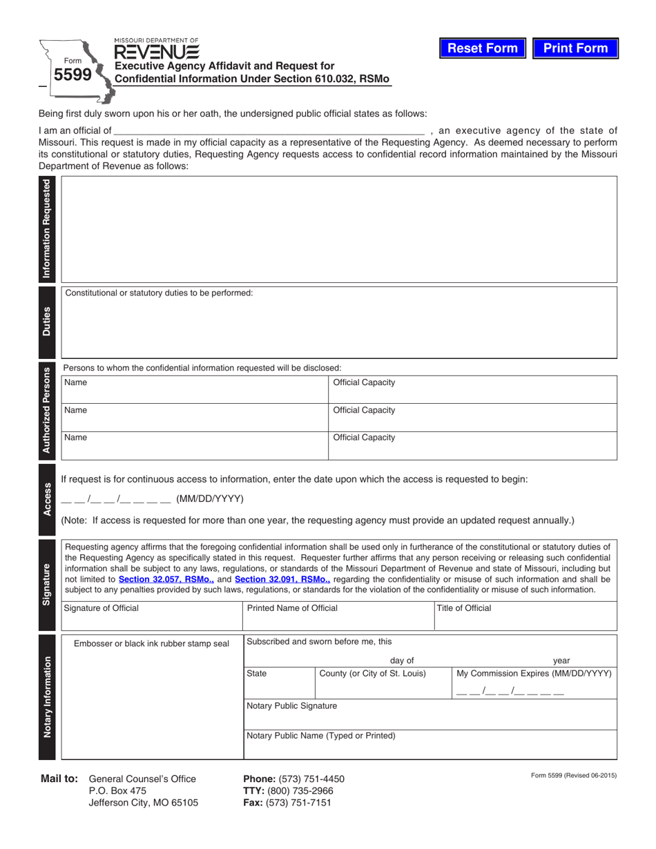 Form 5599 - Fill Out, Sign Online and Download Fillable PDF, Missouri ...