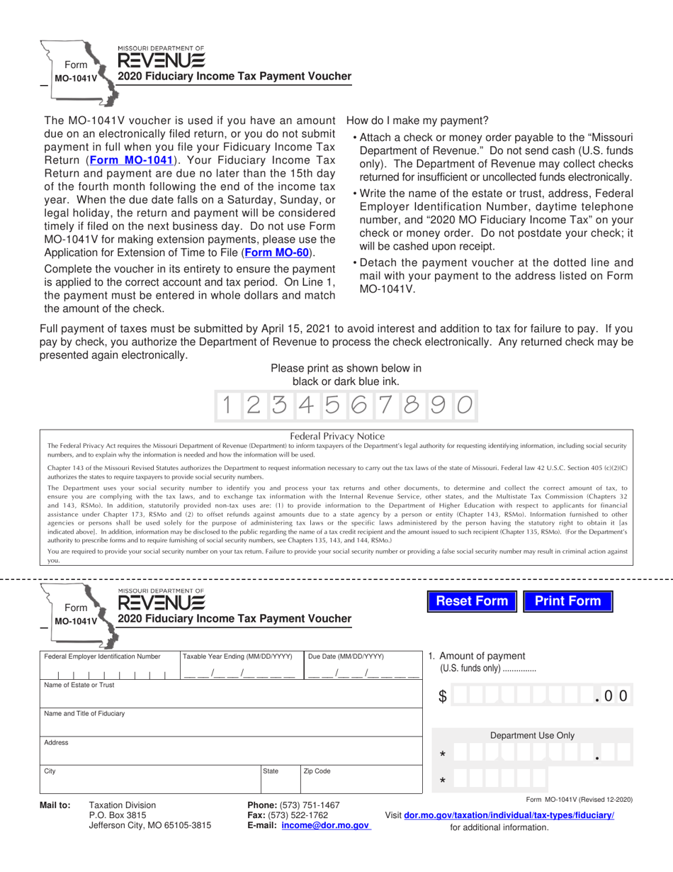 Form MO-1041V - 2020 - Fill Out, Sign Online and Download Fillable PDF ...