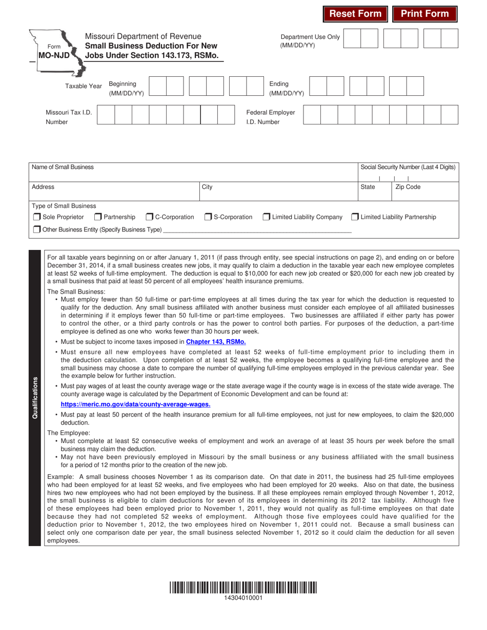 Form MO-NJD - Fill Out, Sign Online and Download Fillable PDF, Missouri ...
