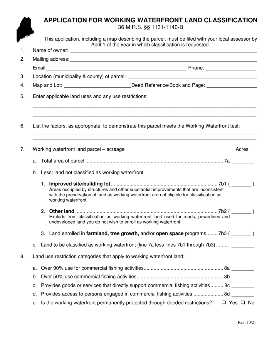 Maine Application for Working Waterfront Land Classification Download ...