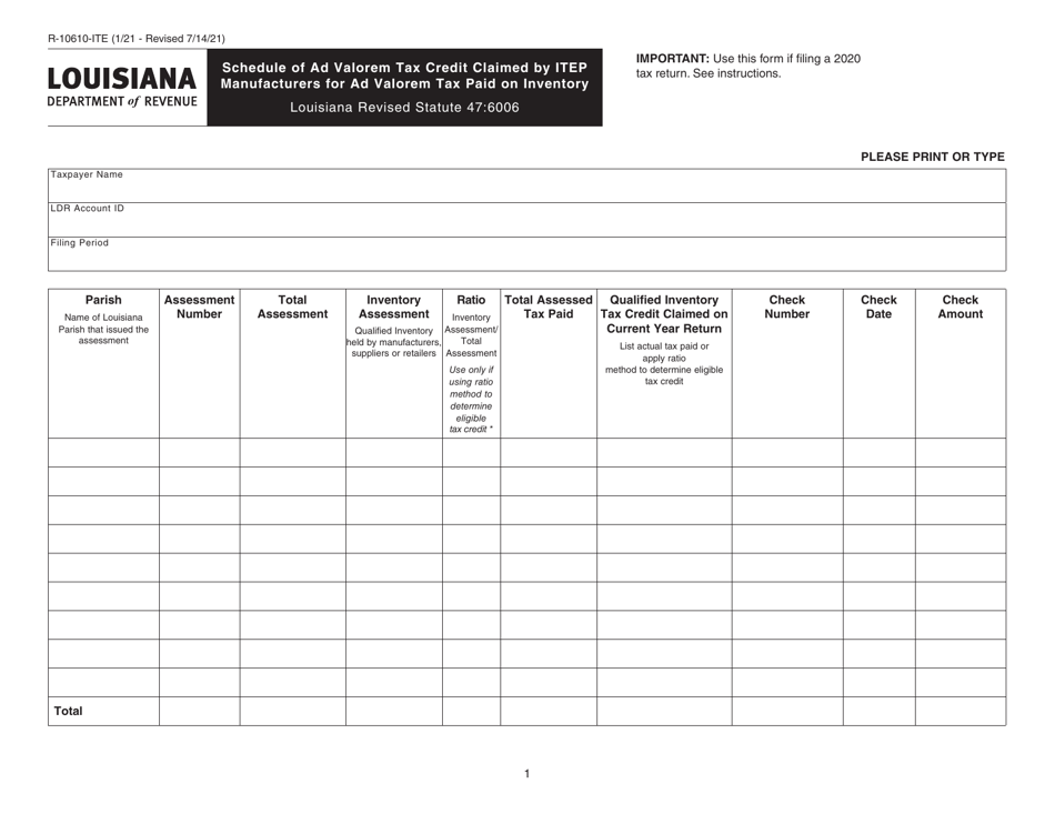 Form R-10610-ITE Download Fillable PDF or Fill Online Schedule of Ad ...