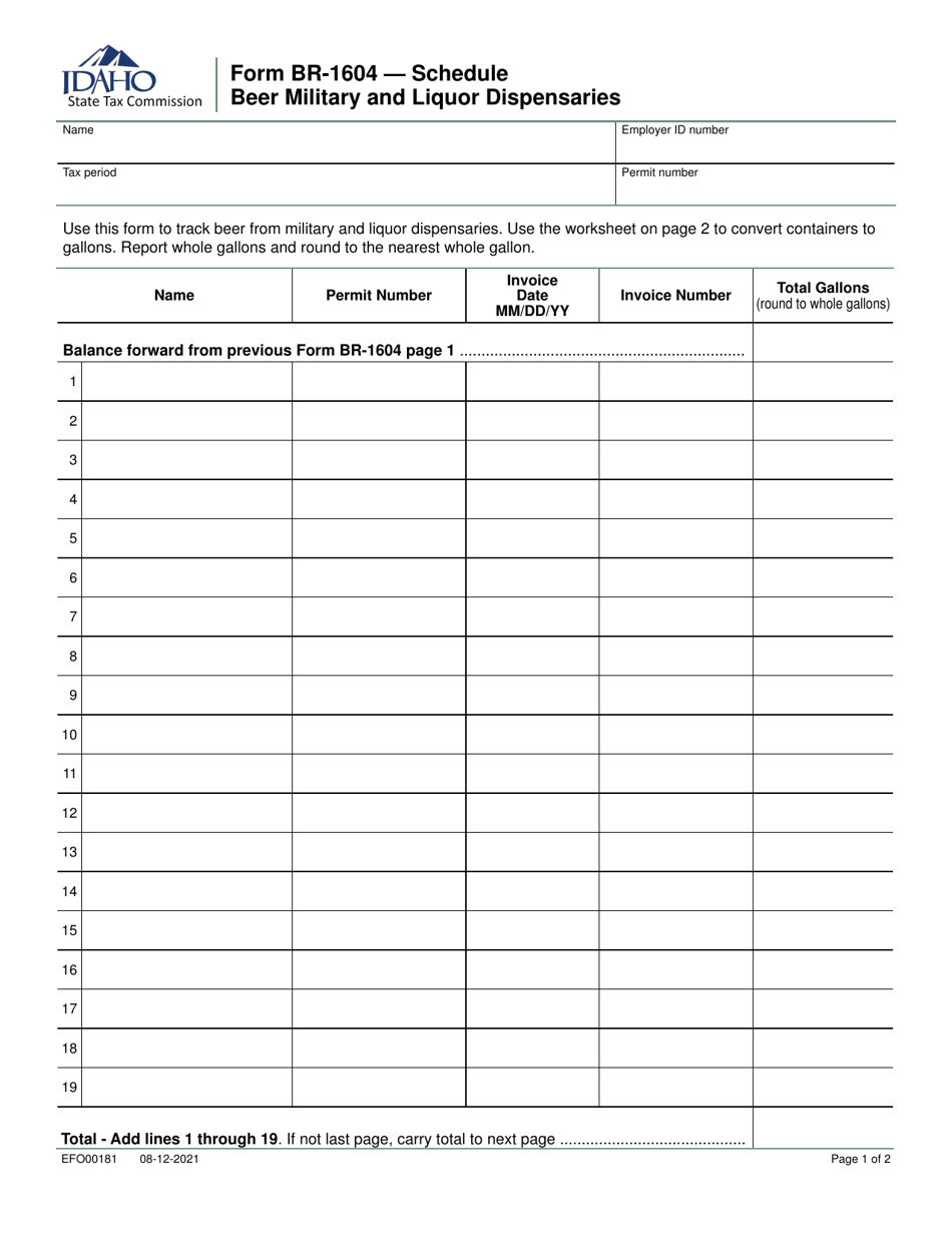 Form BR-1604 (EFO00181) - Fill Out, Sign Online and Download Fillable ...