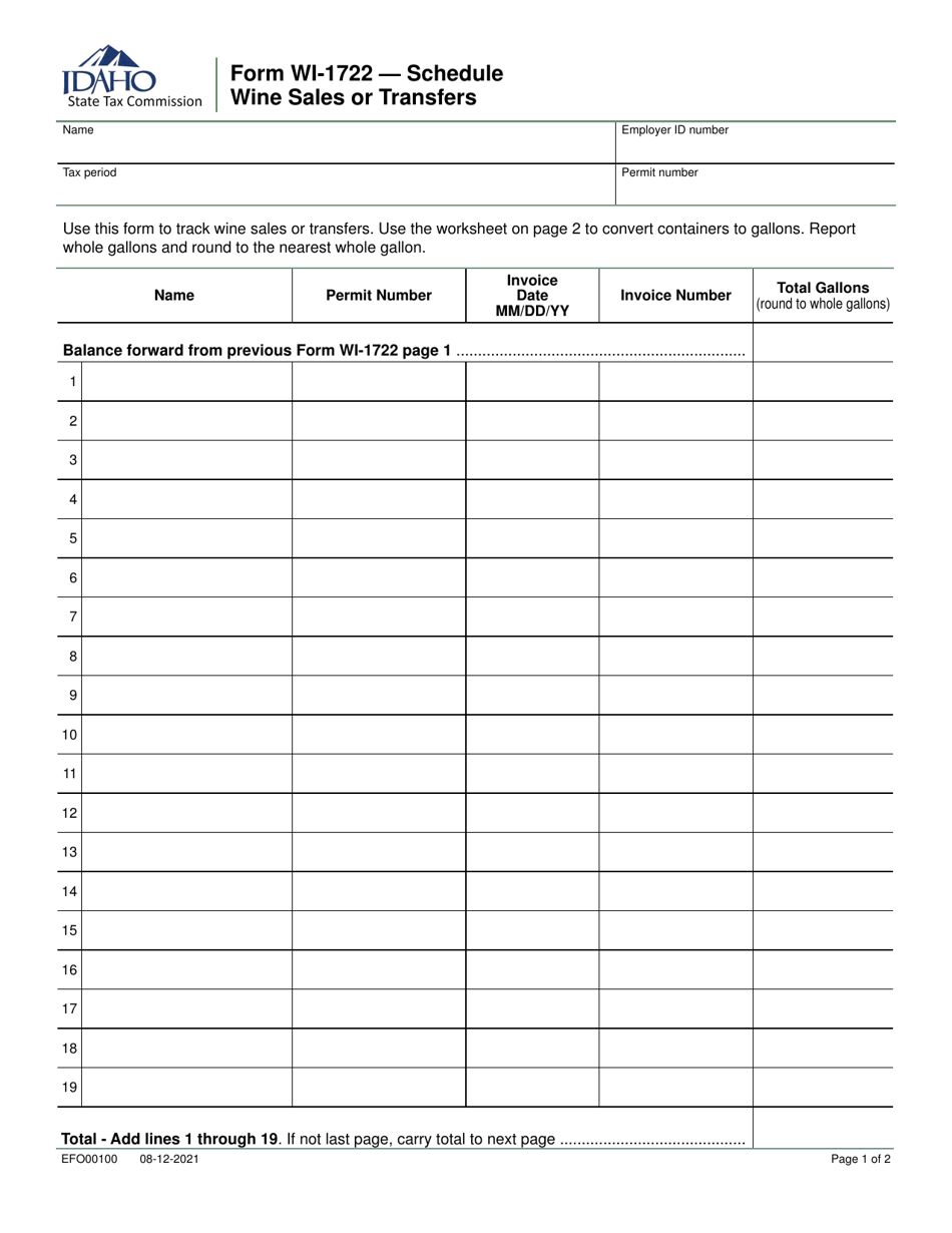Form WI-1722 (EFO00100) - Fill Out, Sign Online and Download Fillable ...