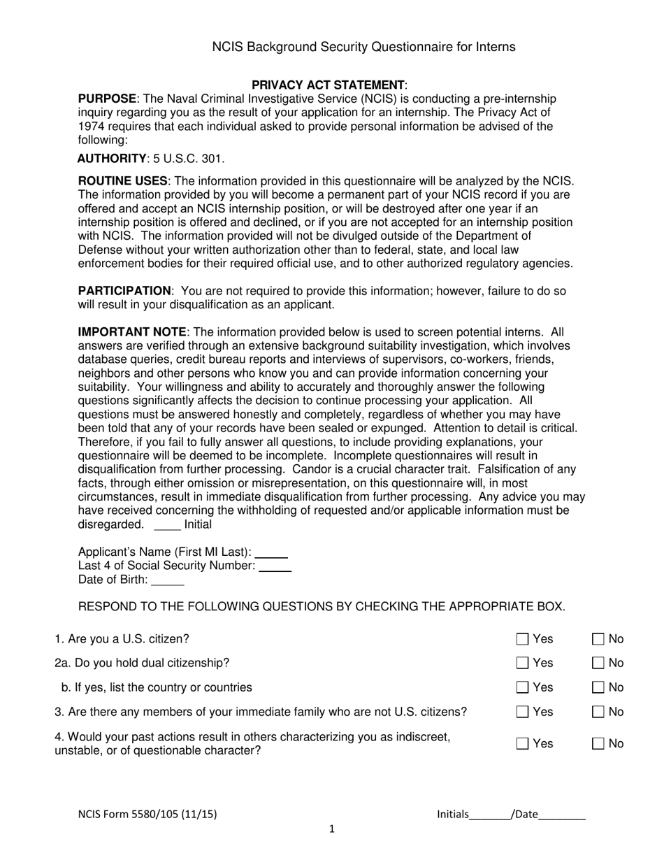 NCIS Form 5580/105 - Fill Out, Sign Online and Download Printable PDF ...