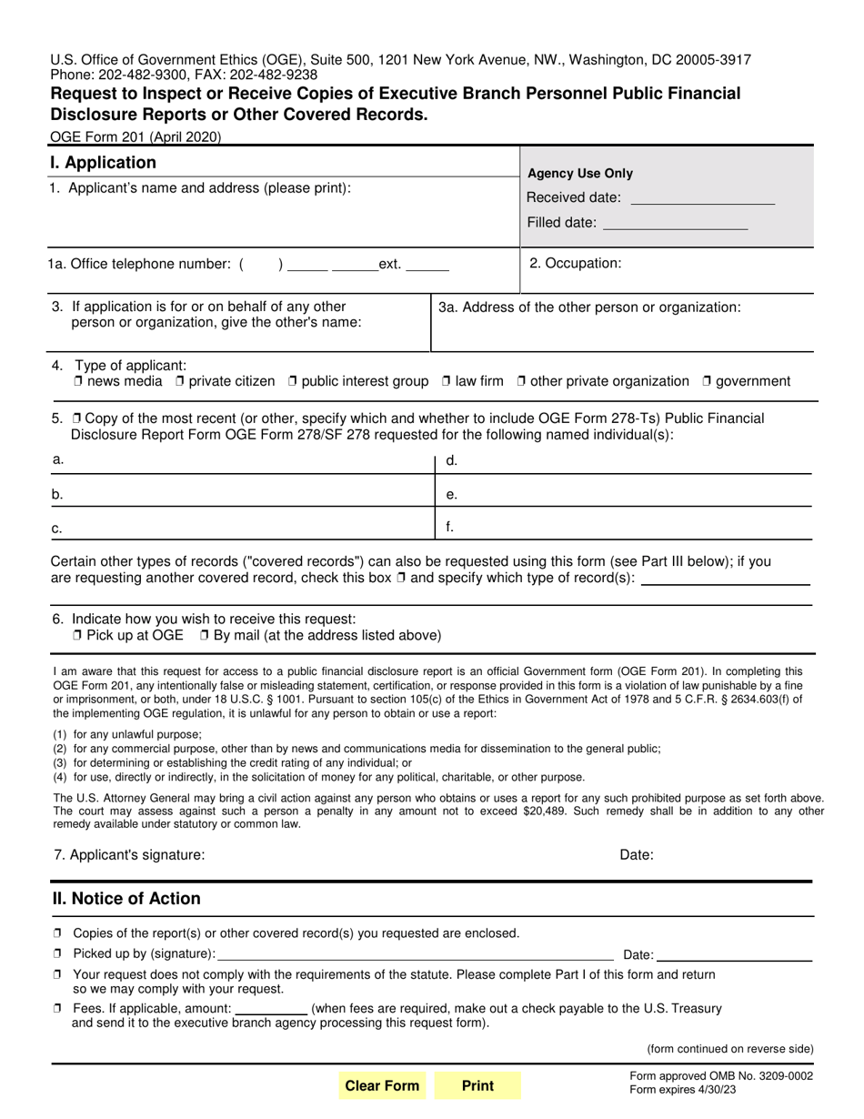 OGE Form 201 - Fill Out, Sign Online and Download Fillable PDF ...