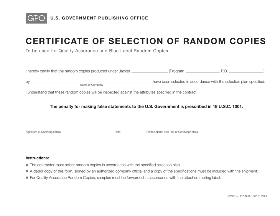 GPO Form 917 - Fill Out, Sign Online and Download Fillable PDF ...