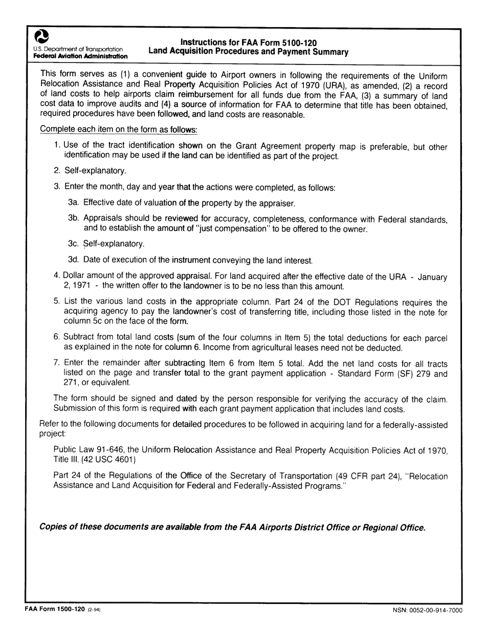 FAA Form 5100-120 - Fill Out, Sign Online and Download Printable PDF ...
